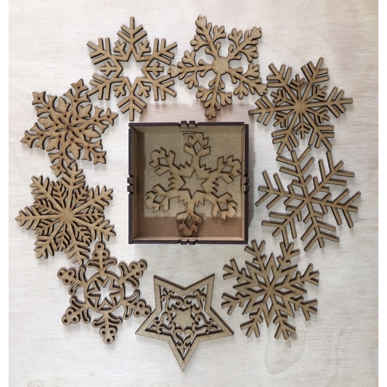 APLIQUE MDF - FLOCOS DE NEVE - 9 CM - 10 UNIDADES + CAIXINHA | Shopee ...