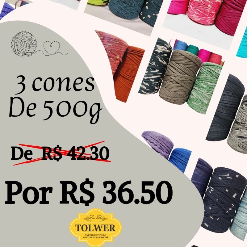 kit Fio de malha Residual Cone Meada Novelo Roca Bola Crochê Macramê ...