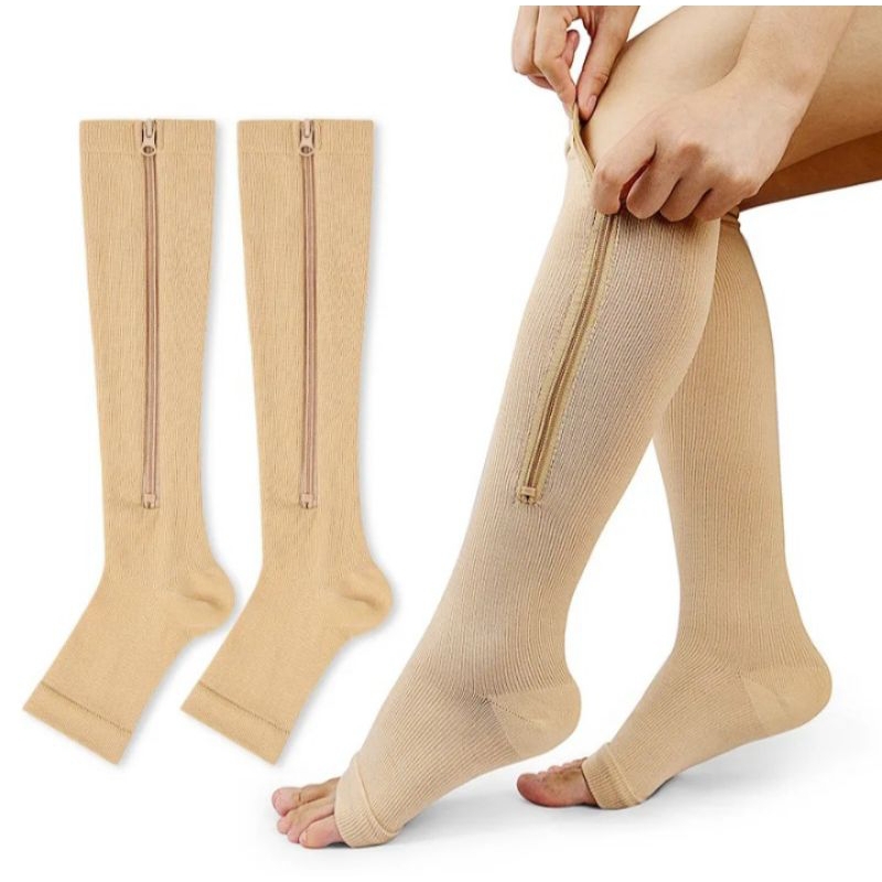Par de Meia Compressão 3/4 Com Ziper P/Dores Varizes Trombose Unissex ...