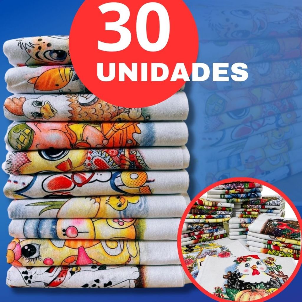 30 Panos de prato estampado com bainha 100% algodão peças variadas ...