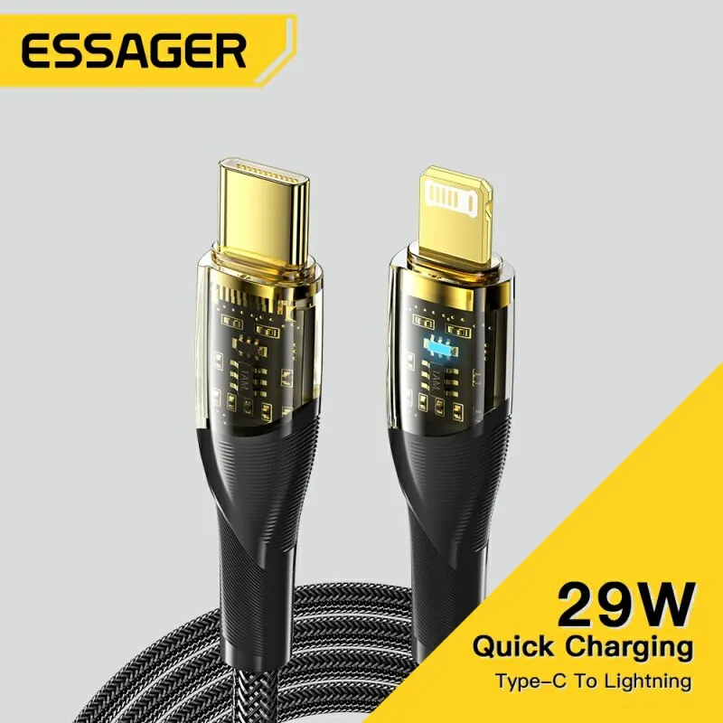 Cabo USB-C x Lightning 29W PD Translucent Plug 2m Essager | Shopee Brasil