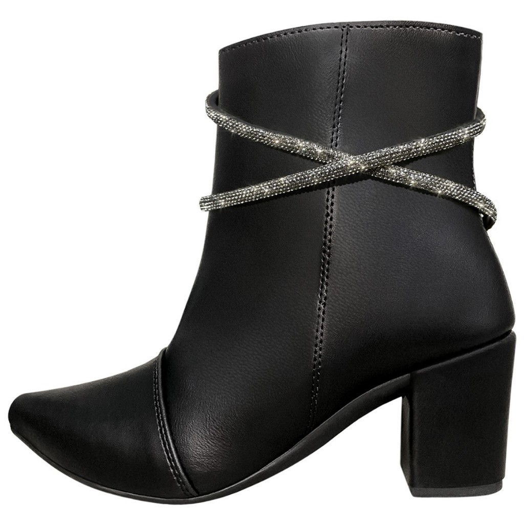 Bota da Moda Bota Feminina Bico Fino Salto Grosso Bloco com Tiras de ...