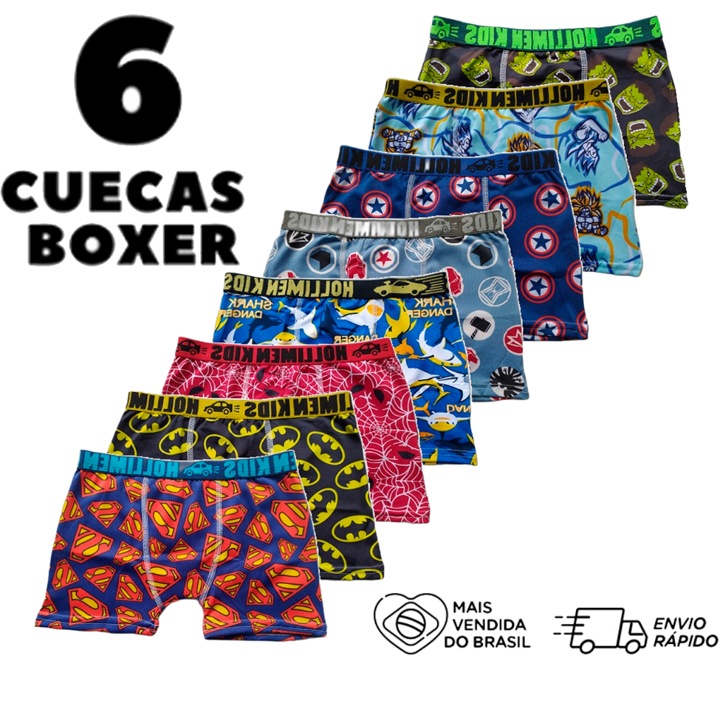 Conjunto 6 Cueca Infantil Box Menino Cuecas Masculino Personagem de ...