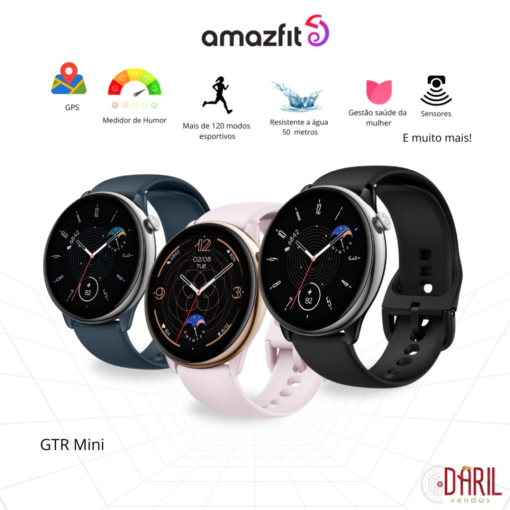 Relogio Inteligente Smartwatch GTR Mini Bluetooth 5.2 Sensores 280mAh ...