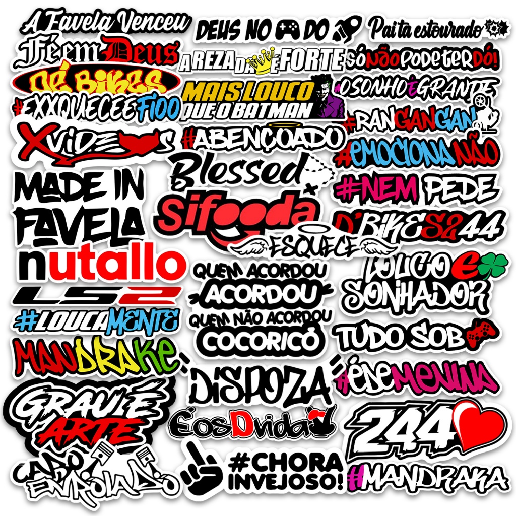 Super Kit 50 Adesivos Frases Carro Moto Bike Bag Caderno Notebook Sticker Cartela | Shopee Brasil