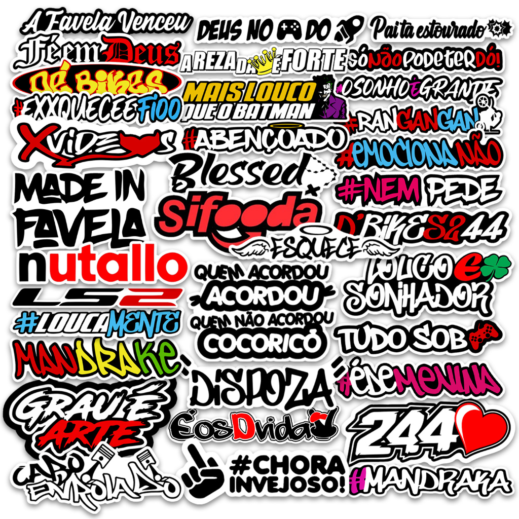 Kit com 50 Adesivos de Frases Girias Movimento Variadas para Carro, Moto, Caderno, Notebook ...