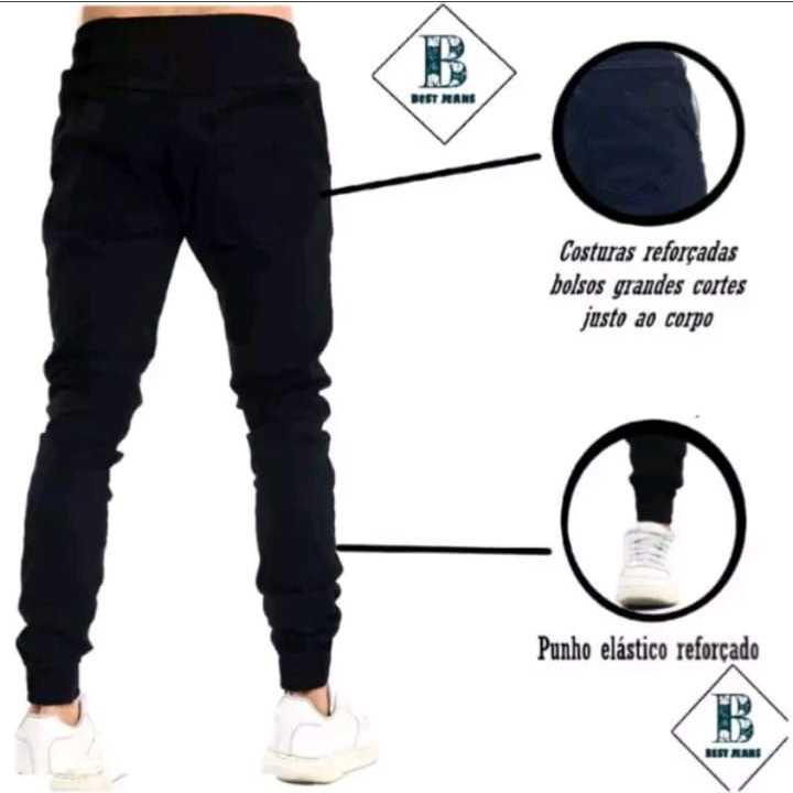 Calça Jogger Masculina Sarja Ou Jeans 4 Bolsos Com Punho Elástico