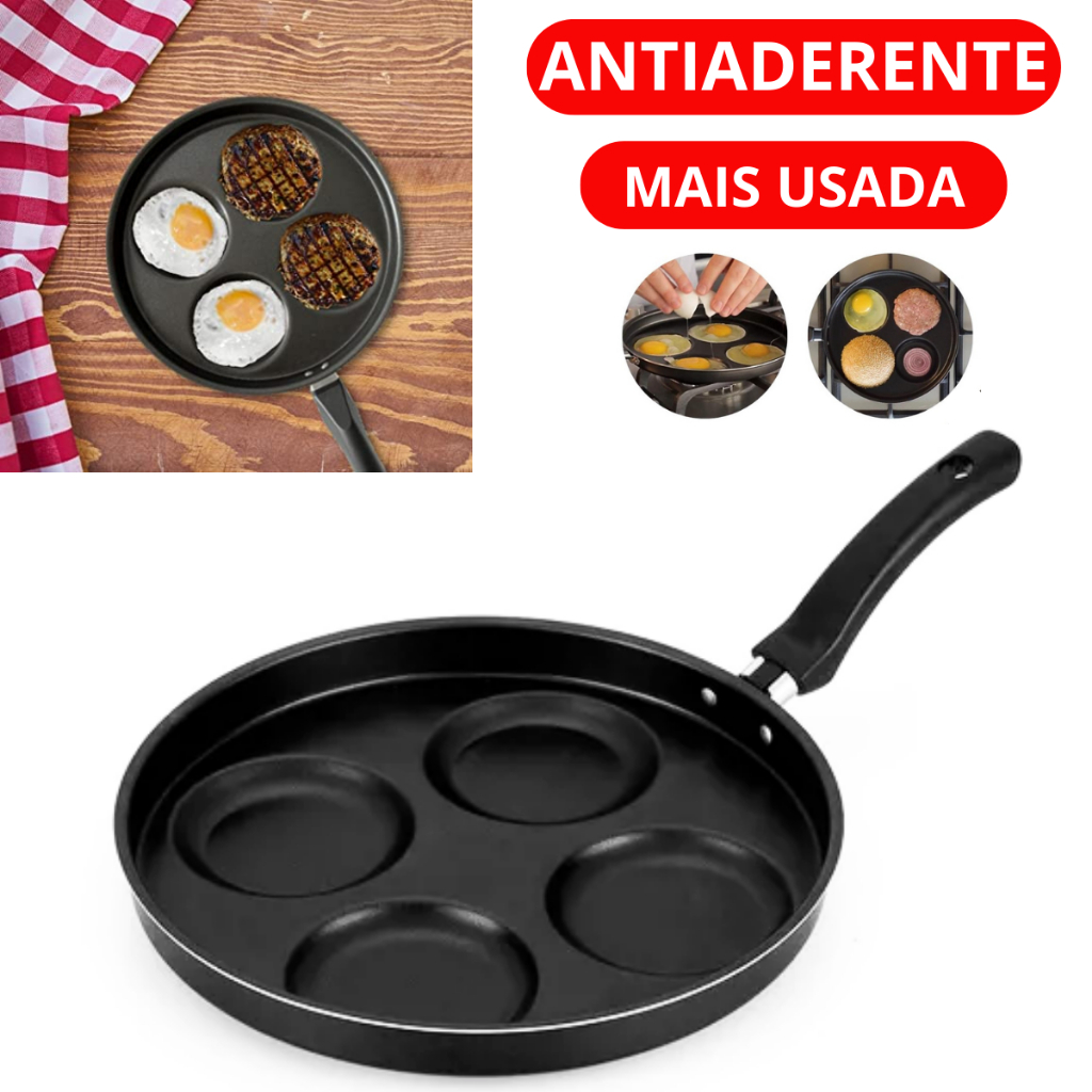 Frigideira Fritadeira Teflon Antiaderente Multiuso 4 Ovos Com ...