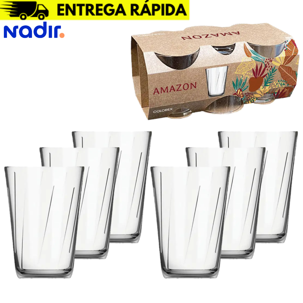 Conjuntos Copos De Vidro Refrigerante Suco Agua Amazon - 190ml Nadir | Shopee Brasil
