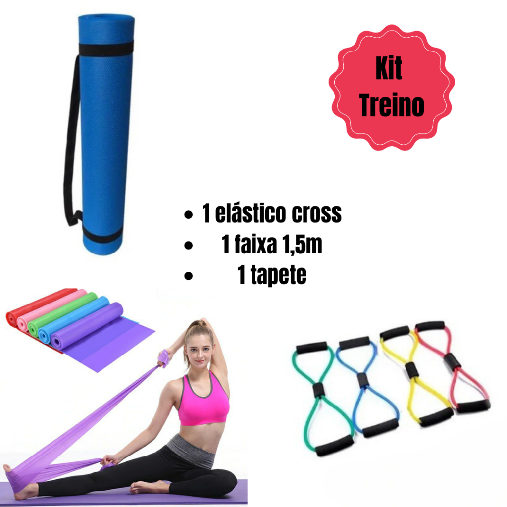 Kit Treino Completo Elástico Cross Extensor Tapete Yoga Pilates E Faixa ...