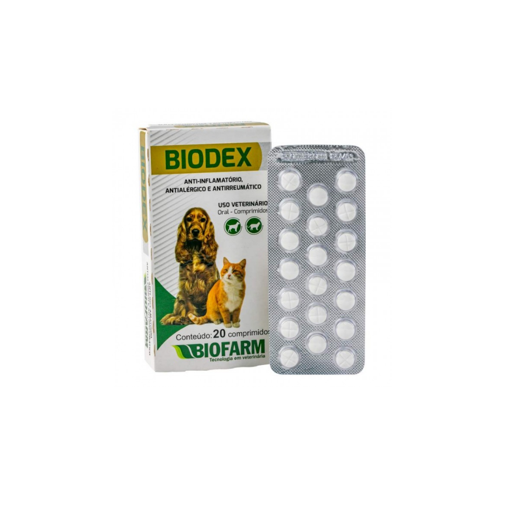 Biodex - Remédio para coceira em cães e gatos - 20 comprimidos - Biofarm original | Shopee Brasil