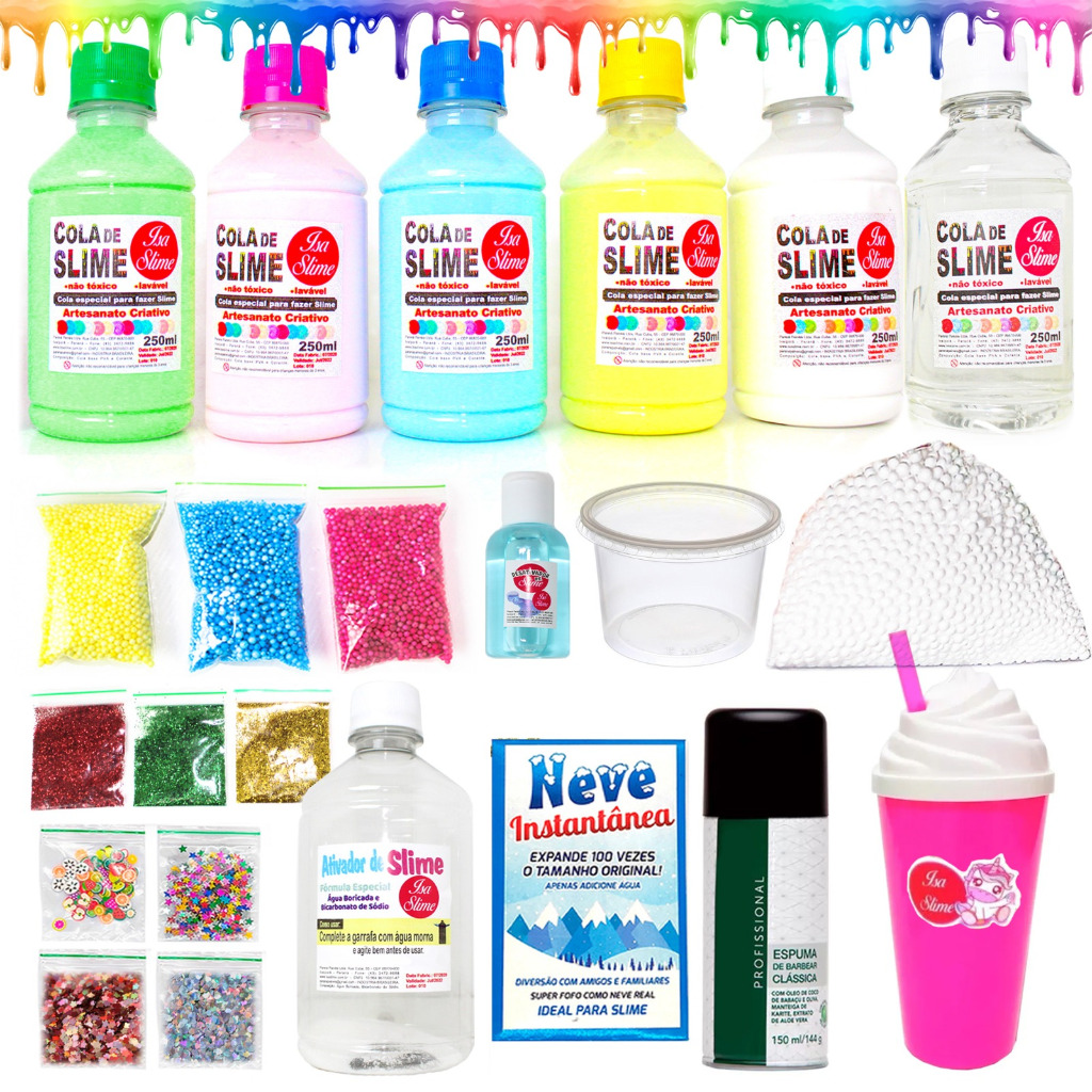 Kit Para Fazer Slime Isa Slime Brindes a Escolha | Shopee Brasil