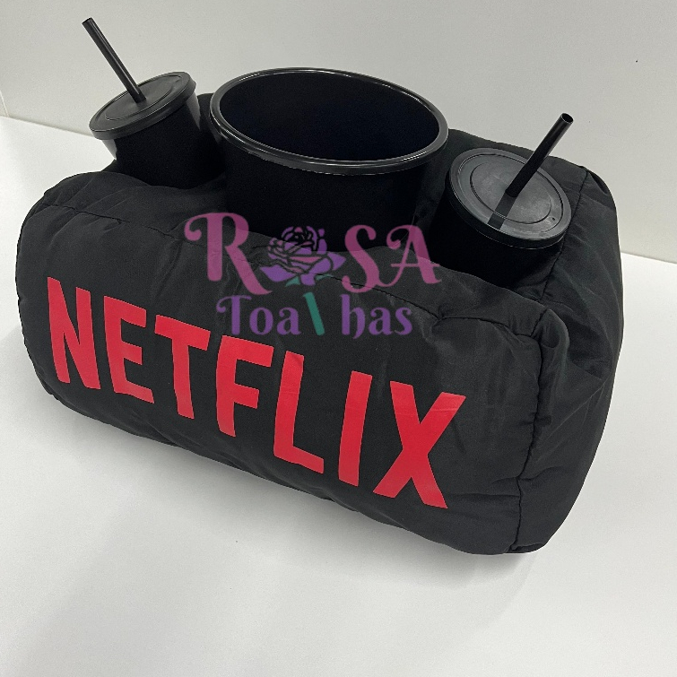 Kit Almofada Com Porta Pipoca - Balde +2 Copos Netflix Presente Dia dos ...