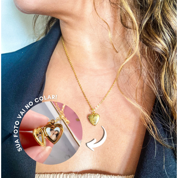 Colar relicário coração mini | Já vai com 2 fotos | Presente ideal para ...