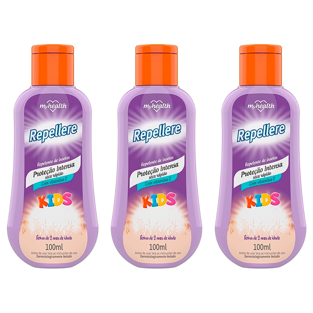 Kit 3x Repelente de Insetos e Mosquitos Repellere Kids Infantil 100ml ...