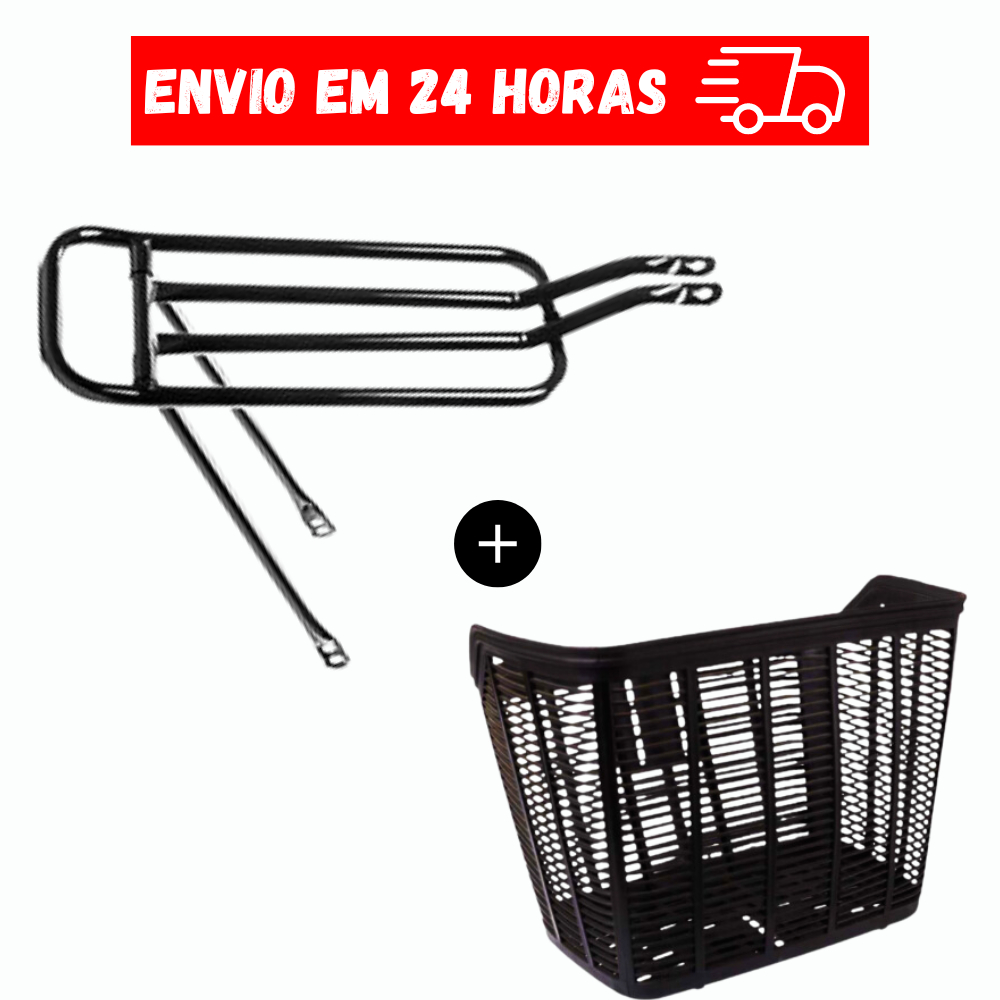 Kit Cesta para Bicicleta De Nylon Grande Resistente Preta + Garupa De ...