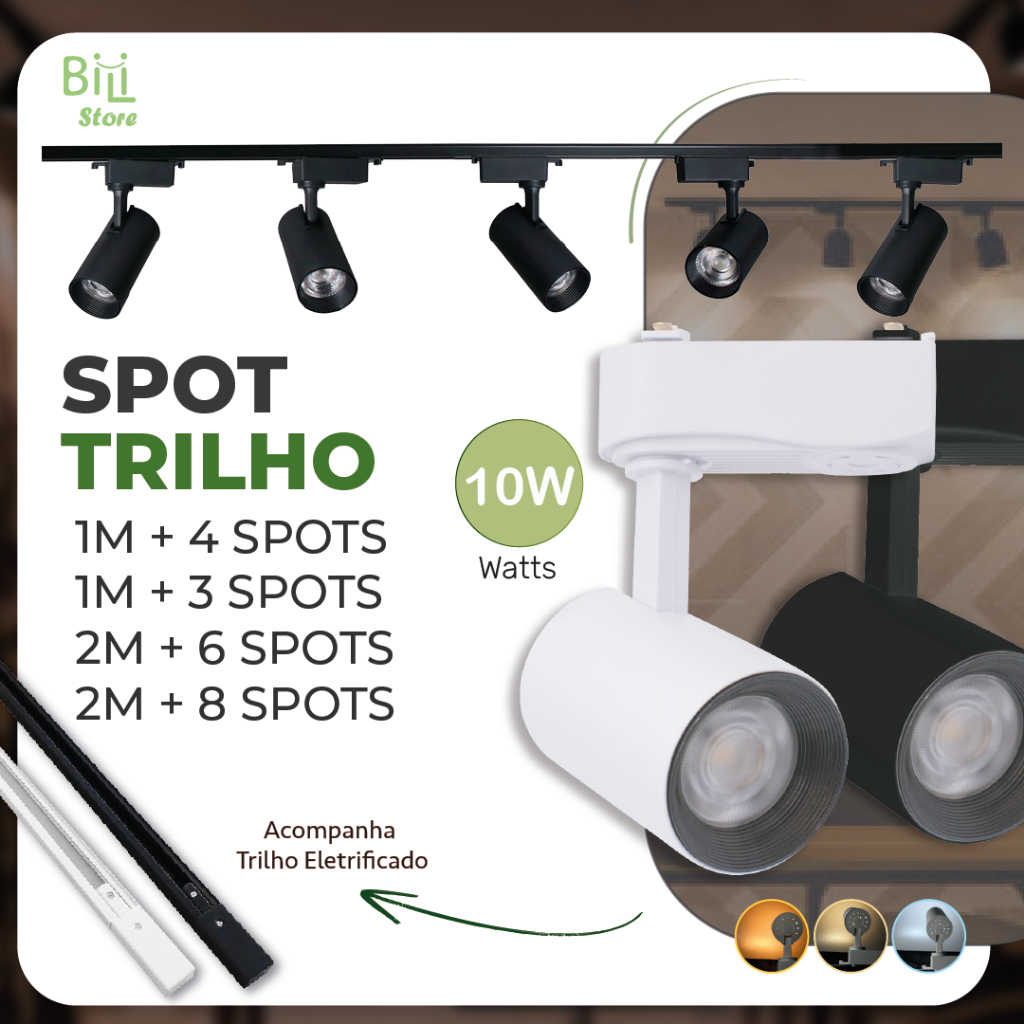Trilho Spot LED para trilho eletrificado + Trilho + Conector Tubinho ...