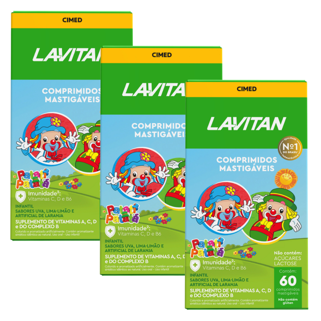 Leve 3 unidades Lavitan Kids Uva-Limão 60 comprimidos Suplemento ...