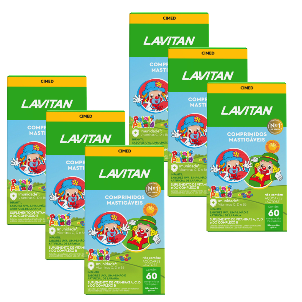 Leve 6 unidades Lavitan Kids Uva-Limão 60 comprimidos Suplemento ...