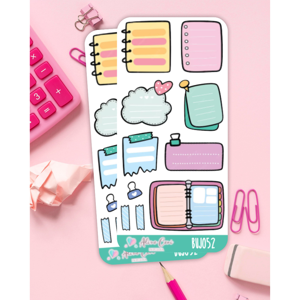 Mini adesivos - Cartela de adesivos decorativos para bujo e planner ...
