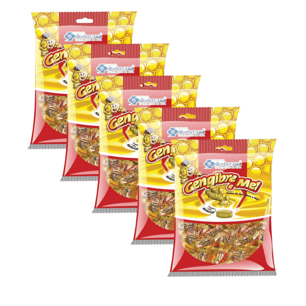 Kit 5 Pacotes Bala Gengibre E Mel 600g Soberana | Shopee Brasil