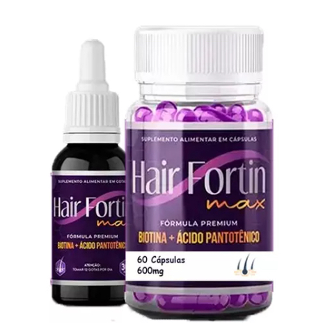 Kit 1 Hair Fortin Max - Caps E Gotas Cabelos Mais Fortes Envio Imediato ...