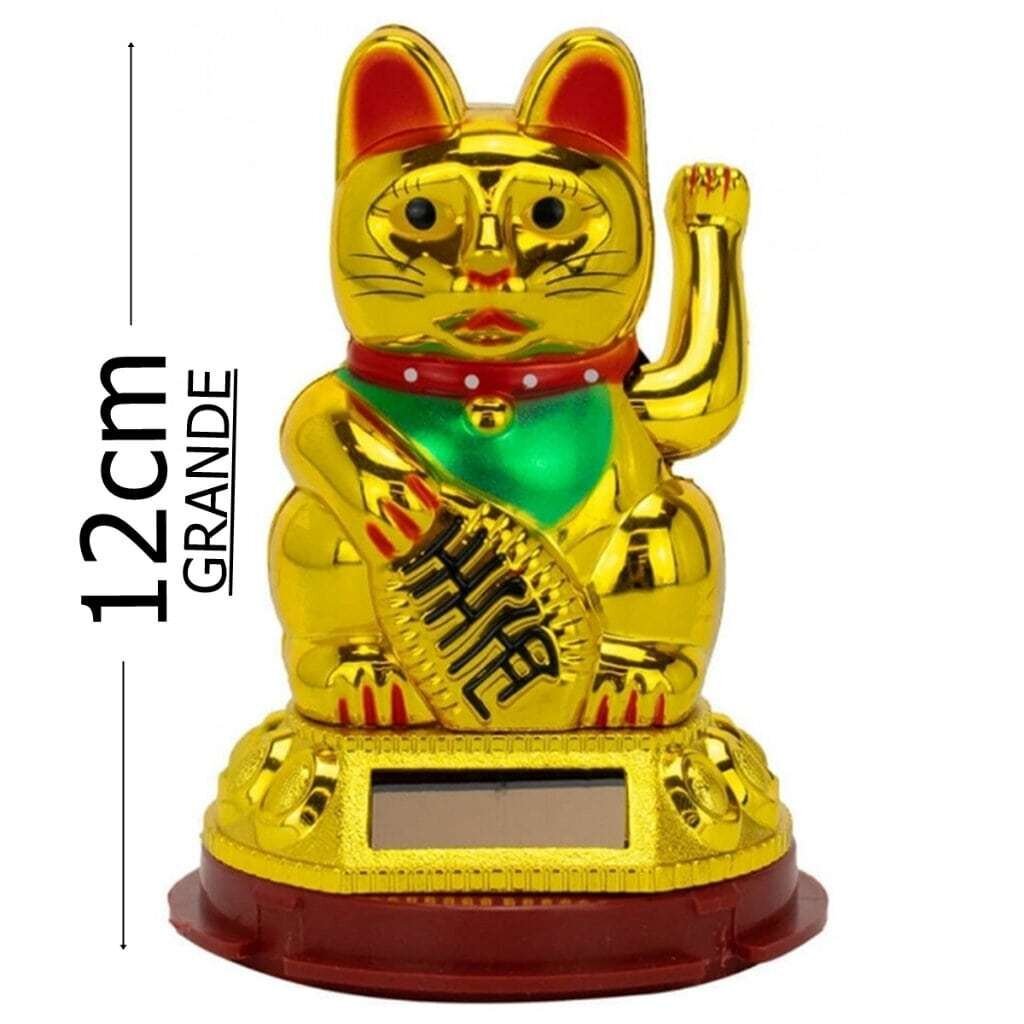 Gato Da Sorte Grande Solar Dourado 12cm - Gato Da Sorte Japonês Maneki ...