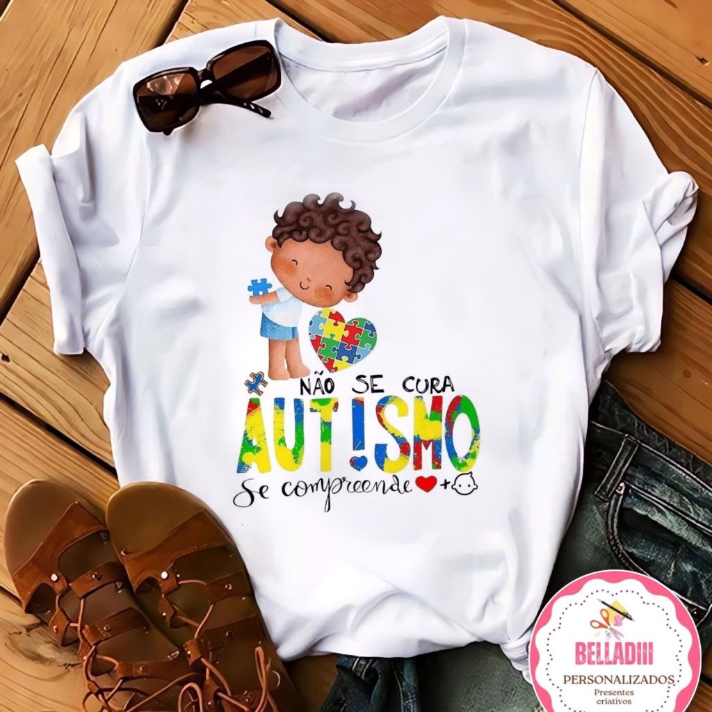 Camiseta Personalizada Baby Look e Tradicional Estampa AUTISMO/AMOR ...