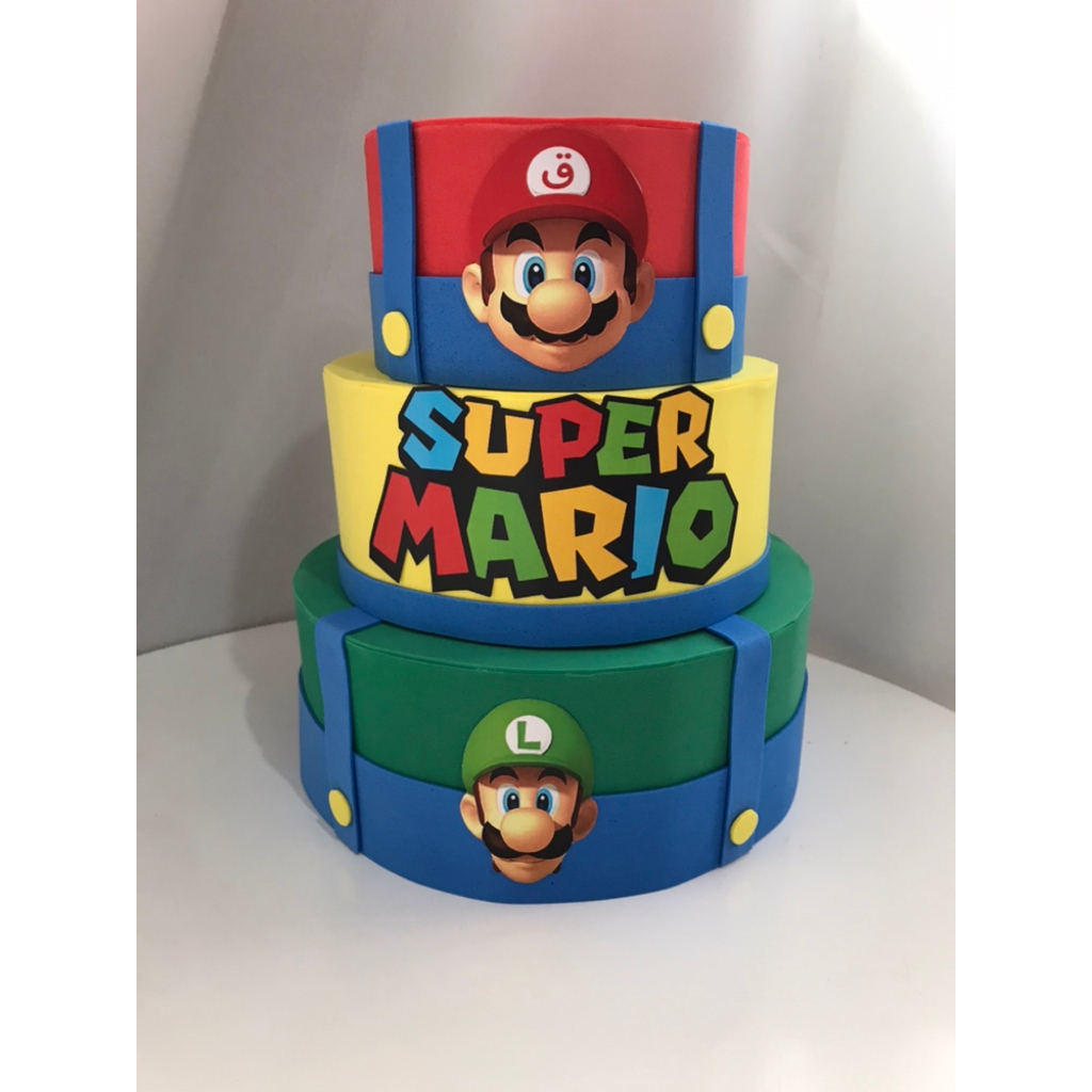 Bolo fake Super Mario - Material papelão e EVA, medidas nas fotos ...