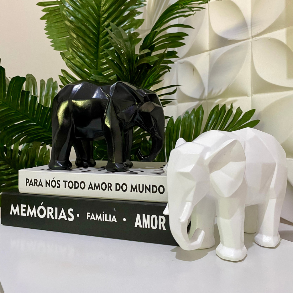 Kit Dupla Elefante Moderno Escultura Decorativa Elegante Preto e Branco ...