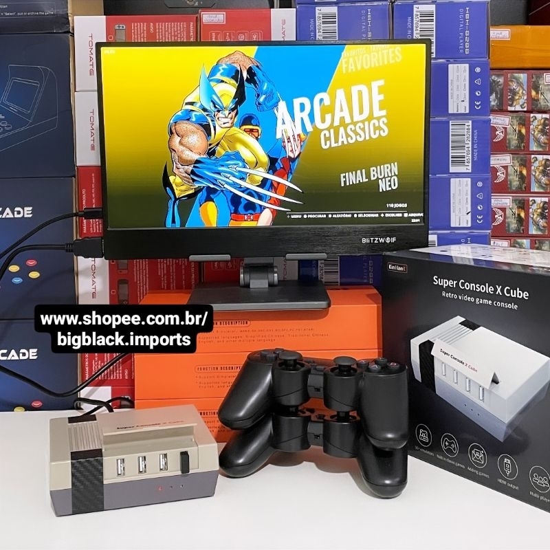 Super Console X Cube 64GB 30 Mil Jogos KINHANK + 2 Controles Sem Fio ...