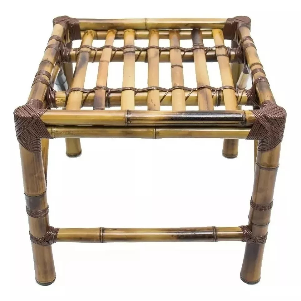Mesa De Bambu Vime Artesanal Quadrada Para Varanda Jardim Área Interna ...