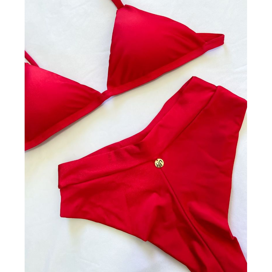 Biquini Top Fixo Hot Pants Calcinha Fio Duplo Cos alto Disfarça Barriga ...