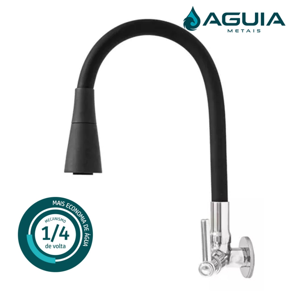 Torneira Pia Cozinha Parede Cano Flexível Preta C34 Color Shower 1/4 ...