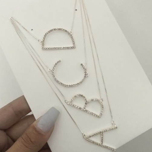 Colar Feminino Prata 925 Dourado Com Inicial Cravejado Pingente Nome ...