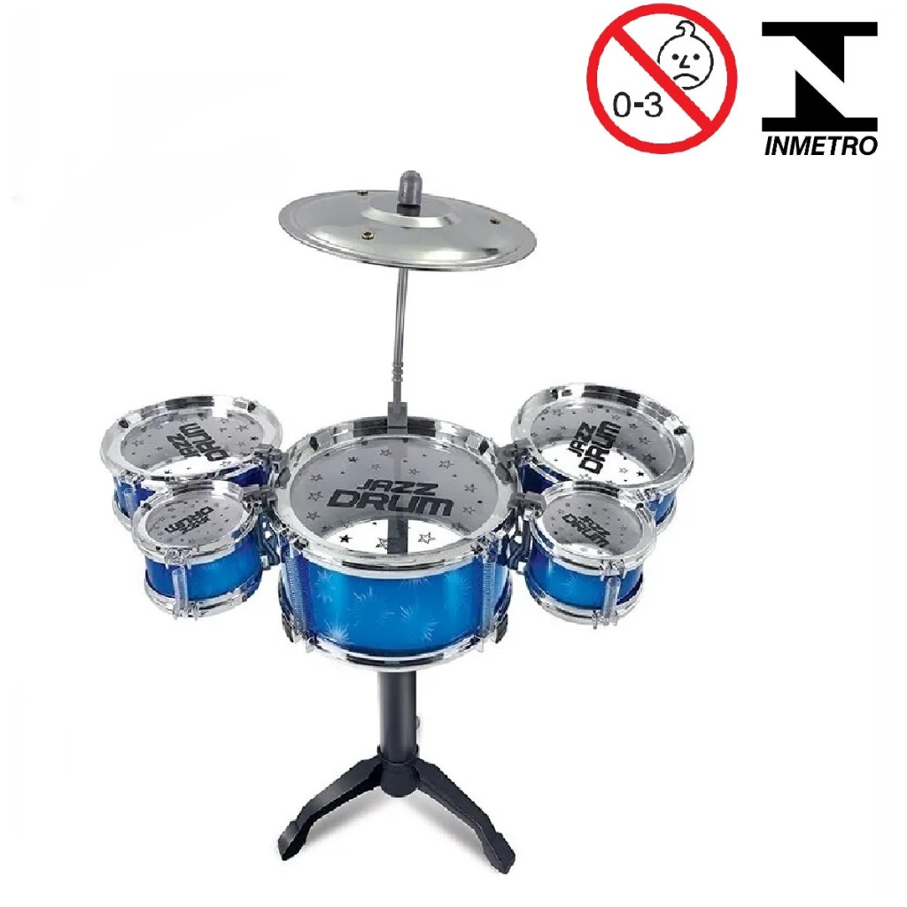 Mini Bateria Bateria Infantil Musical 5 Tambores 2 Baquetas Brinquedo ...