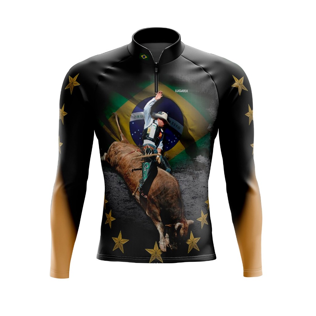 Camisa Rodeio Bull Rider Rodeo Manga Longa UV +50 Preta BR | Shopee Brasil