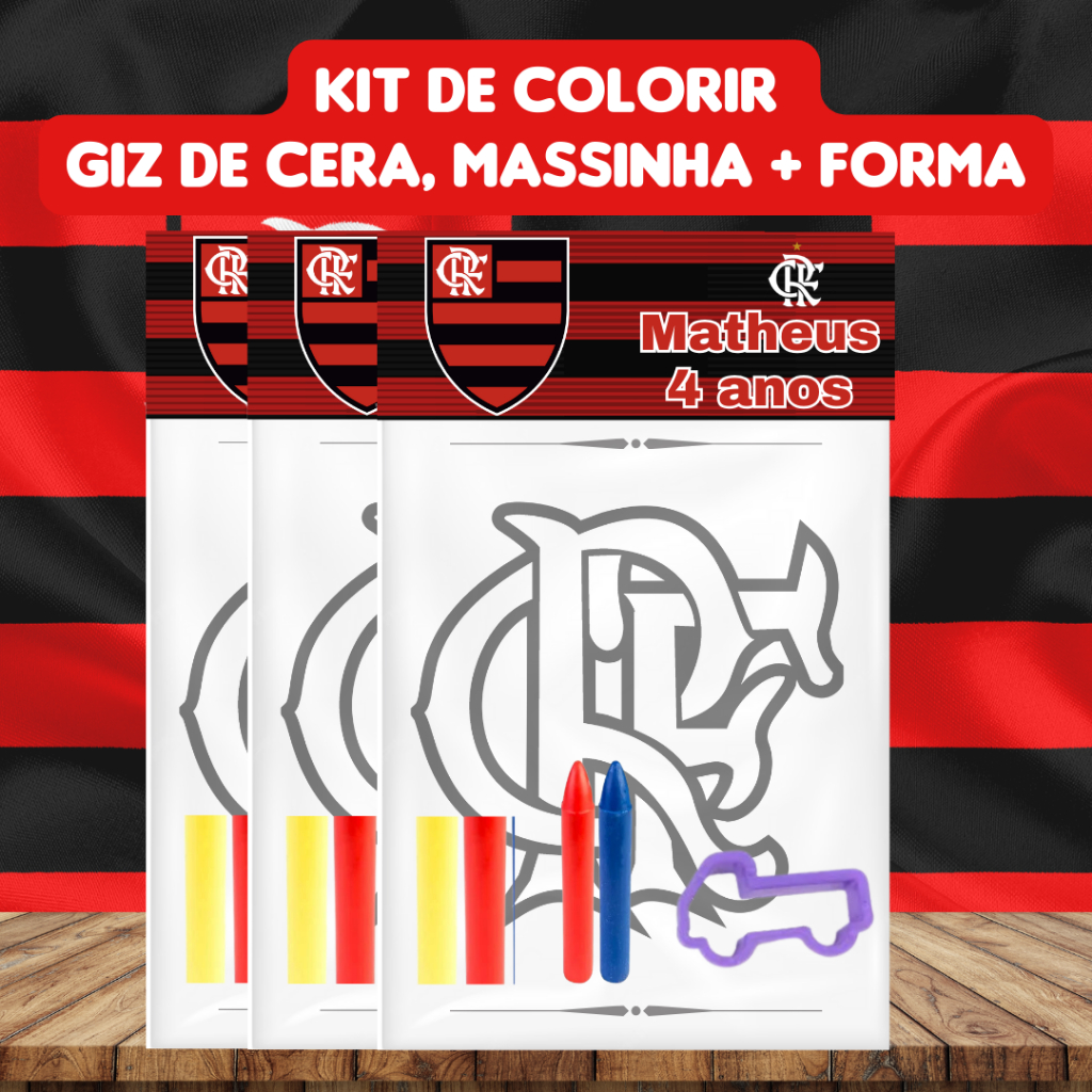 Kit de Colorir Flamengo com Giz de cera massinha e forma - Lembrancinha ...