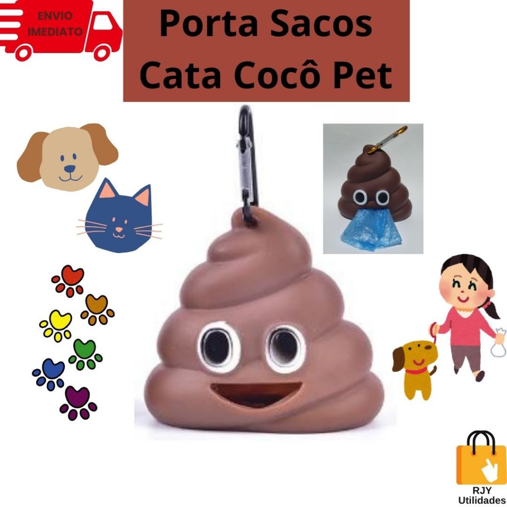 Suporte Cata Caca Higiênico Porta Saco Com 1Rolinho C/15 saquinhos Pet ...