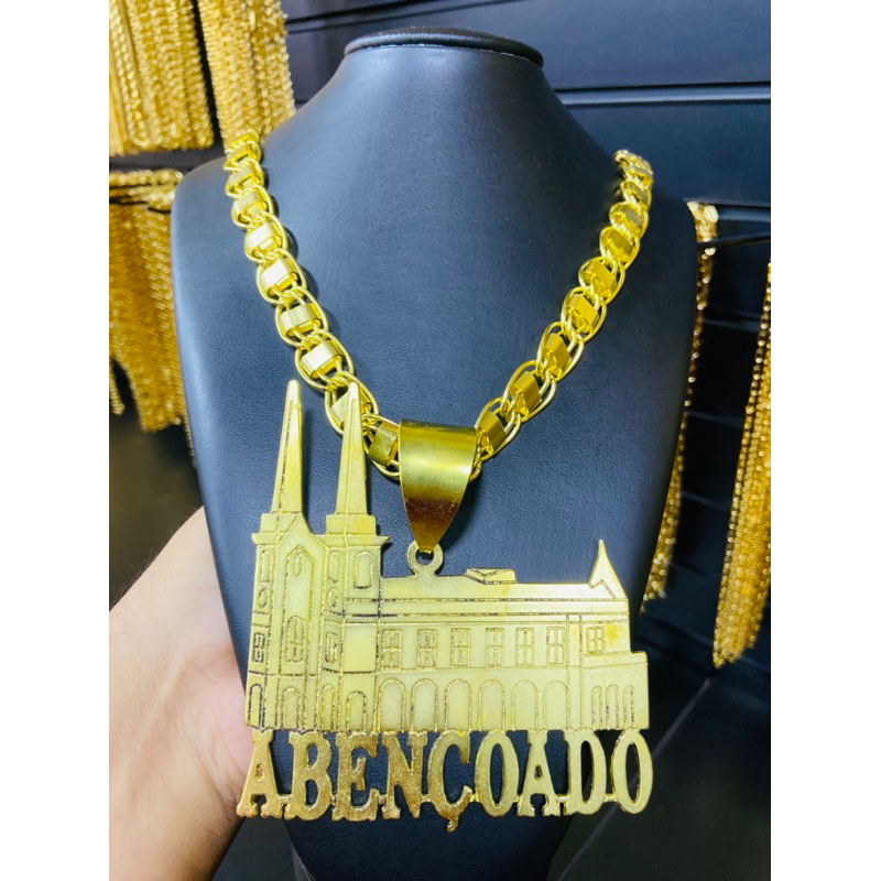 cordão corrente elo dubai 15mm e pingente igreja abençoado mc Daniel mc ...