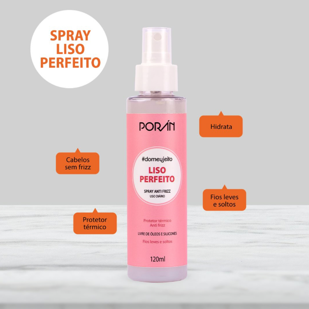 Spray LISO PERFEITO Anti Frizz Uso Diario Para Cabelos 120ml - PORAN ...