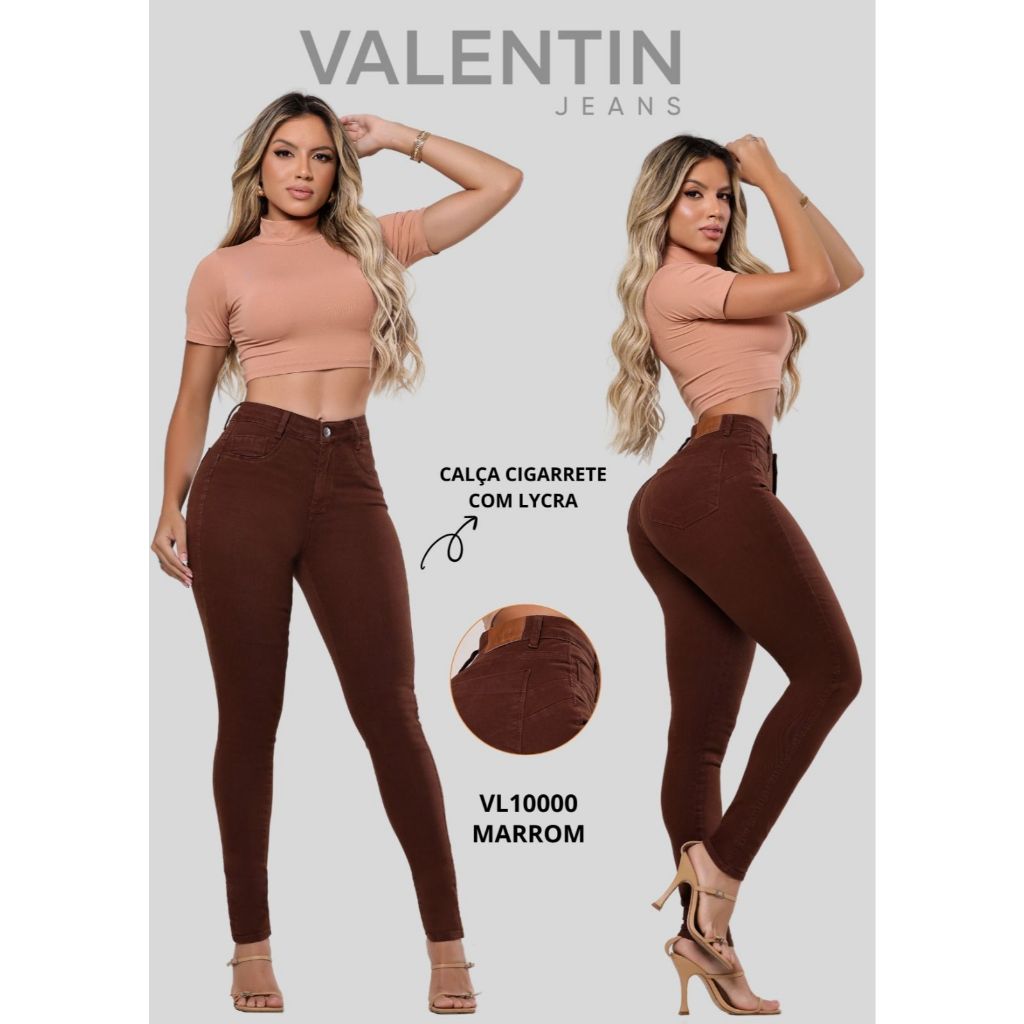 CALÇA CIGARRETE JEANS VALENTIN DELUXE ORIGINAL PREMIUM MARROM | Shopee ...