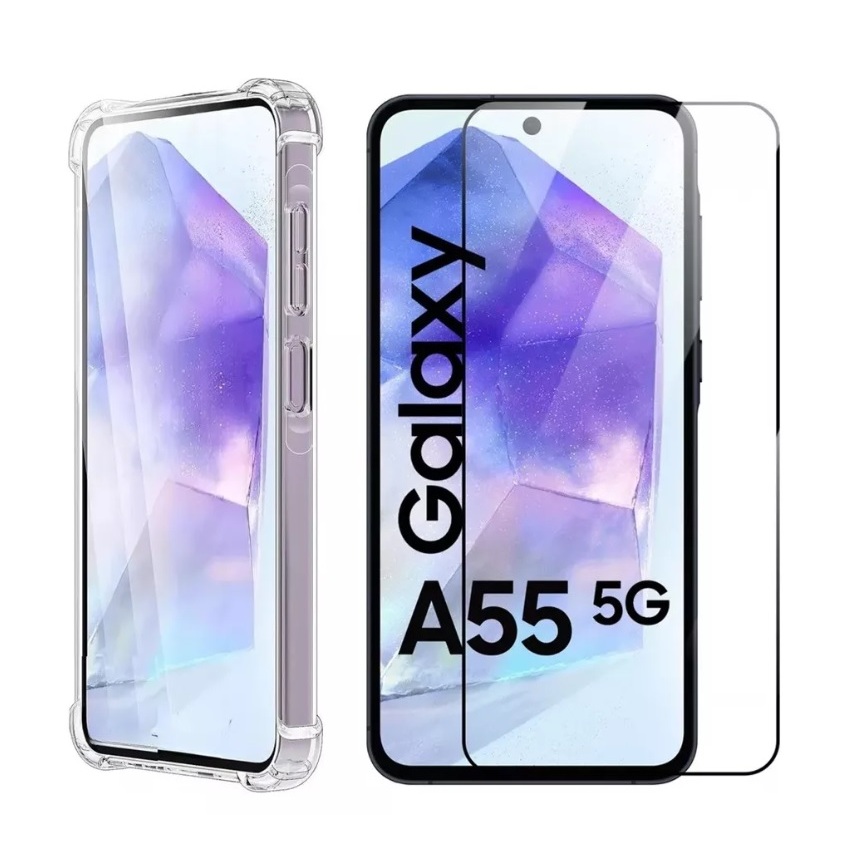 Capa Capinha Anti Impacto Transparente + Película de Vidro 3D Para Samsung Galaxy A55 - Faz a Boa!
