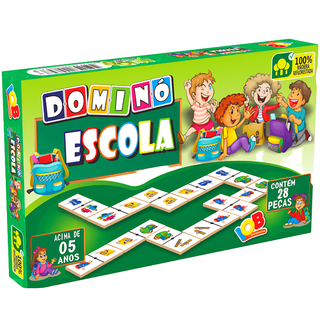 Jogo Educativo Dominó Escola 28 Peças Iob Brinquedos Infantil Escolar ...