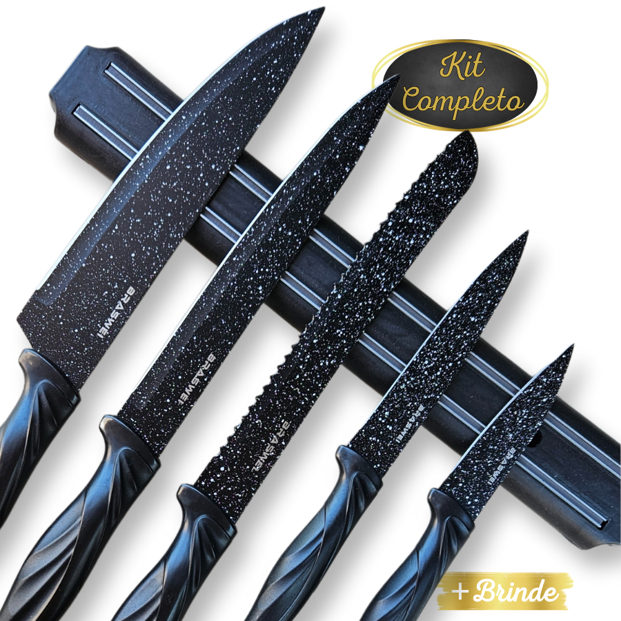 KIT Conjunto de facas Inox Revestidas Com Suporte de parede Jogos de ...