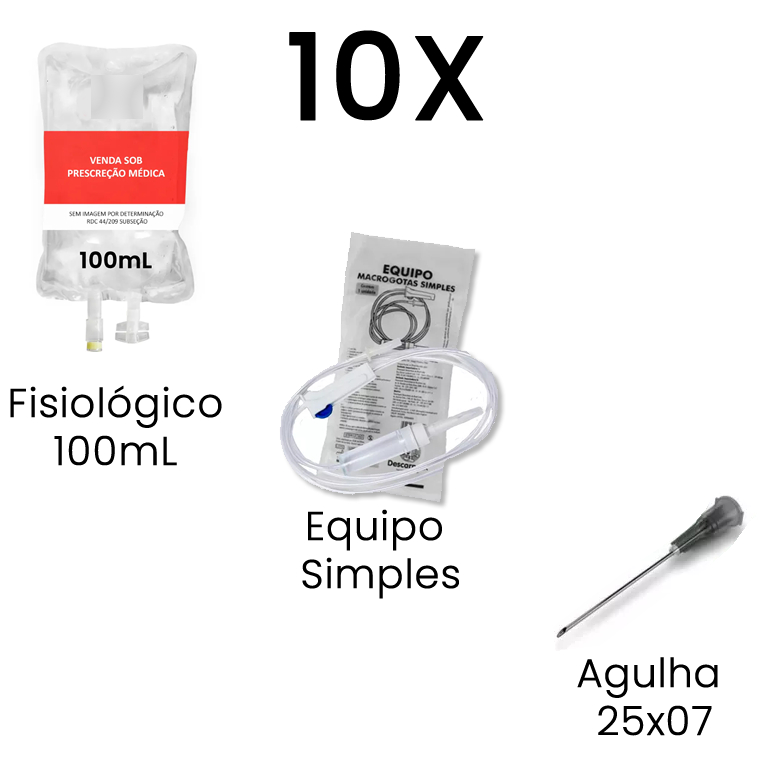 Kit C/ 10 Unidades Soro Fisiológico 0,9% 100mL + Equipo + Agulha 25x07 - Bolsa | Shopee Brasil