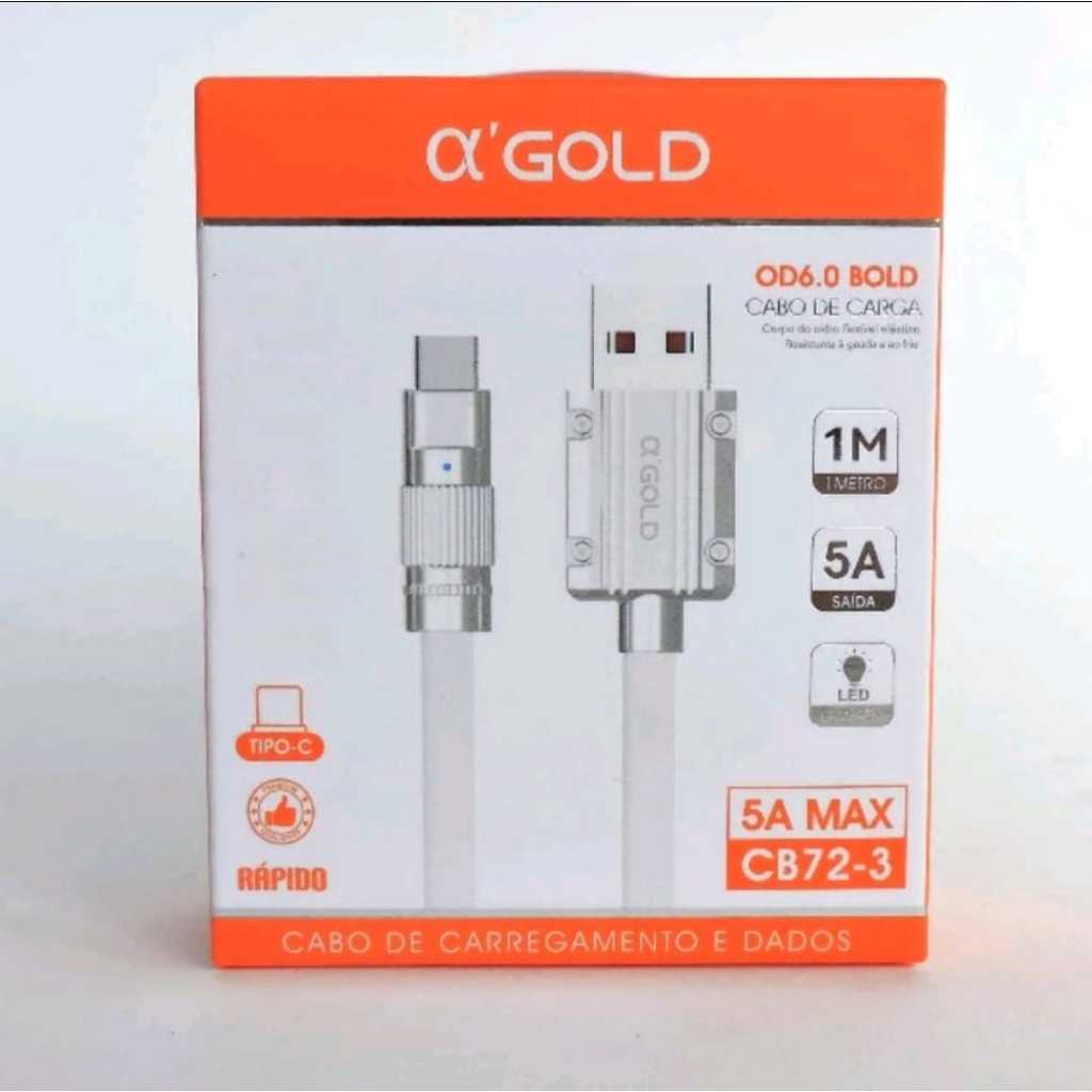 Cabo USB Tipo-C A' Gold 5A MAX Turbo Carregamento Resistente CB72-3 | Shopee Brasil