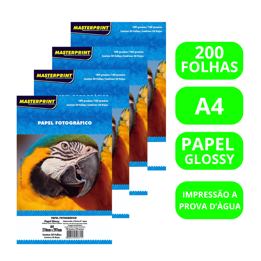 Papel Fotográfico A4 180g Masterprint À Prova D'água 200 Folhas ...