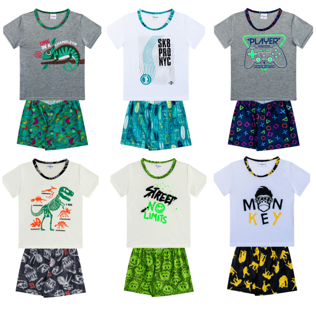 Kit 4 Conjuntos Pijamas Menino Estampas Diversas Coleção Infantil do 3 ...