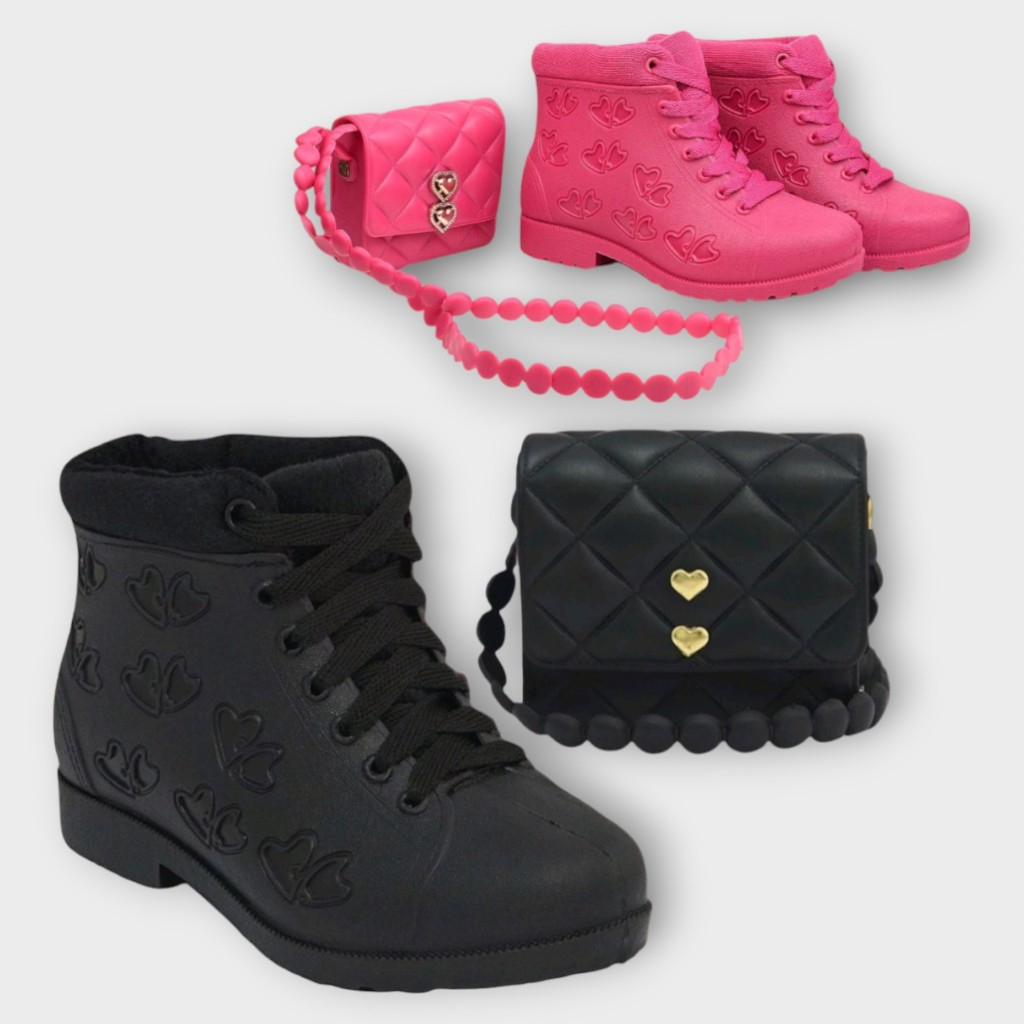 Kit Botinha Infantil Menina Coturno Juvenil +Bolsa Infantil Cano Baixo ...